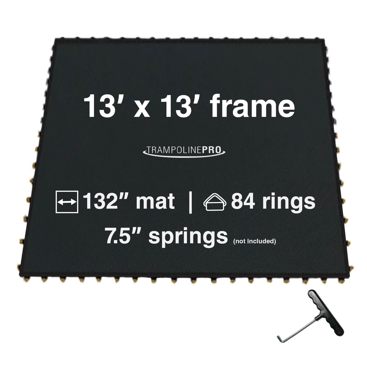 Trampoline Mat 13ftx13ft SQUARE Frame (132" Mat & 84 Rings FOR 7.5" Sp ...